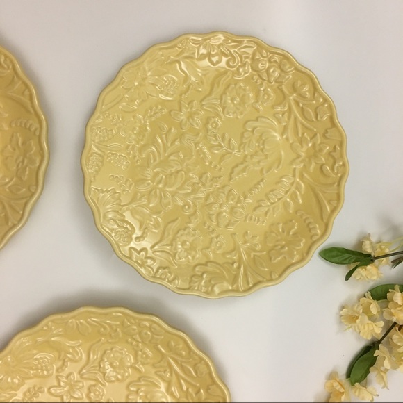 April Cornell | Other | 3 Beautiful Textured Yellow Plates Floral ...